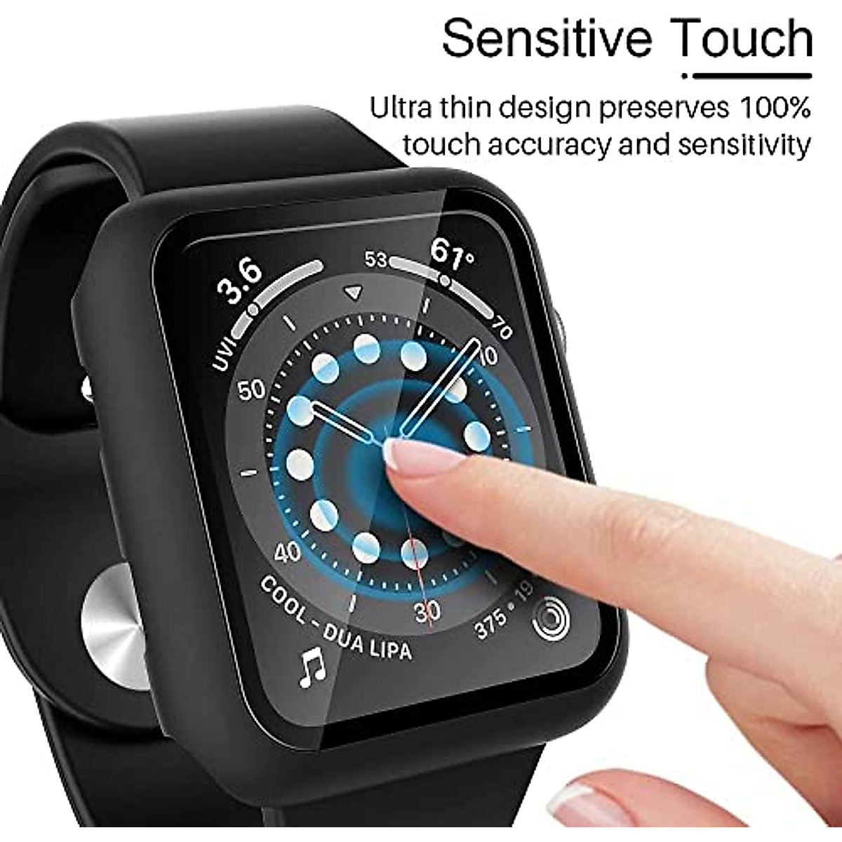 TAURI 2 Pack Hard Case Compatible for Apple Watch Series 3/2/1 42mm Built-in 9H Tempered Glass Screen Protector Slim Bumper Touch Sensitive Full Protective Cover Compatible for iWatch 42mm - Black