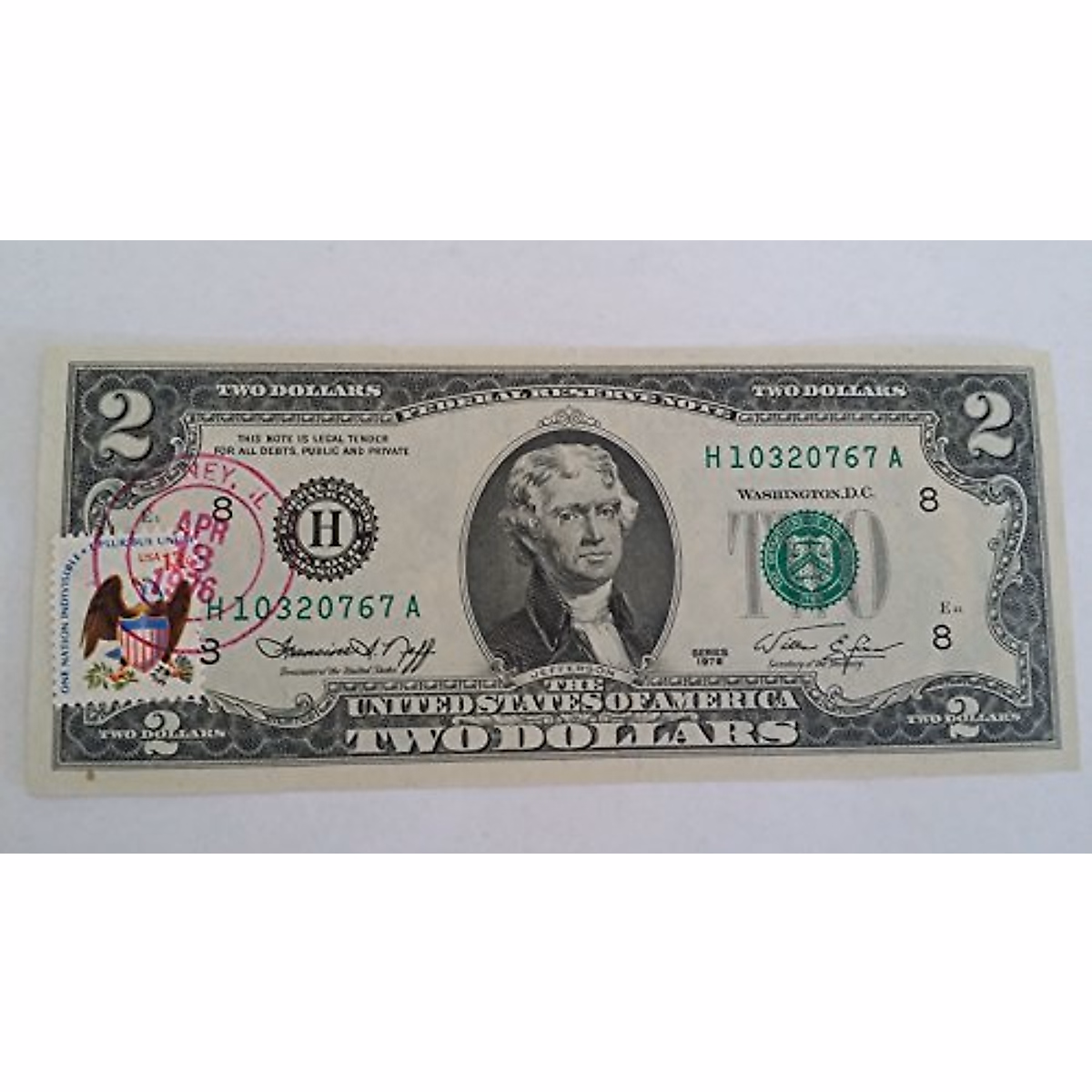 $2.00 Bill / First Day Cover, April 13, 1976