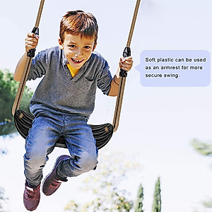 SELEWARE Plastic Swing Seat, Non Slip Tree Swing Set with Adjustable Rope and 2 Carabiners, Heavy Duty Playground Swing Set Accessories for Kid Indoor Outdoor Backyard, Black