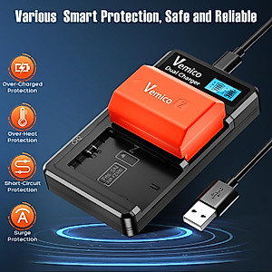 Vemico NP-FZ100 Battery Charger Set Z-Series 2 X 2280mAh Replacement Batteries with LCD Type-C Charger for Alpha A6600/A7III/A7R III/FX3/A1/A7 RIII/A7S III/A7C/A9/A9S/A9R/A7IV/A7R4 etc.