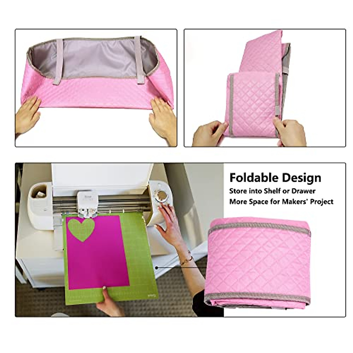 Ginsco Dust Cover Compatible with Cricut Explore Air 2, Cricut Maker 3, Cricut Explore 3, Cover with 3 Front Pockets for Accessories Supplies Tools Pens Pink