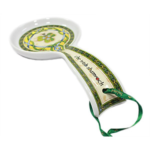 Irish Weave Ceramic Spoon Rest With Celtic And Shamrock Design, 230Mm X 75Mm