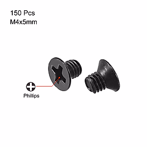 uxcell M4 x 5mm Phillips Screw Fastener Black for Laptop PC TV Fan Switch 150pcs