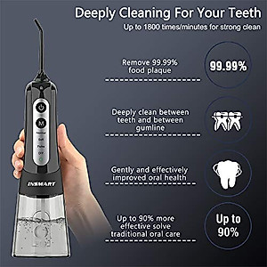 Cordless Water Dental Flosser Teeth Cleaner, INSMART Professional 300ML Tank DIY Mode USB Rechargeable Dental Oral Irrigator for Home and Travel, IPX7 Waterproof 4 Modes Irrigate for Oral Care