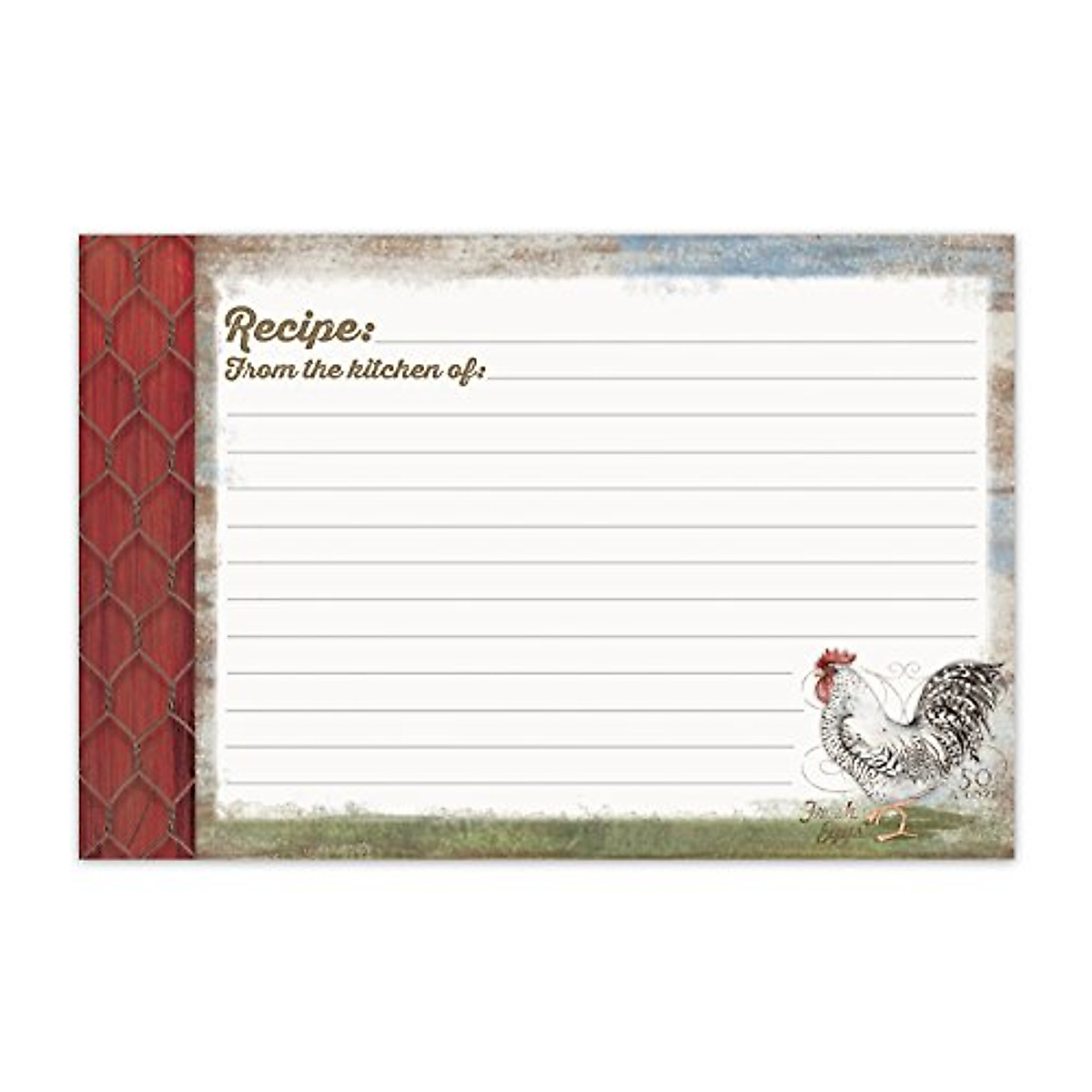 Brownlow Gifts Recipe Cards, Barnyard Rooster, Multicolor 36-Count