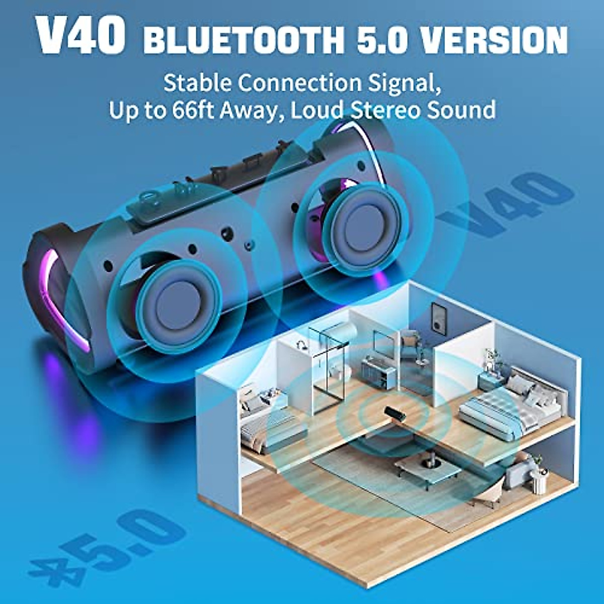 Vanzon V40 Bluetooth Speakers, Portable Wireless Speaker V5.0 with 24W Loud Stereo Sound, 24H Playtime, TWS & IPX7 Waterproof, Suitable for Travel, Home and Outdoors