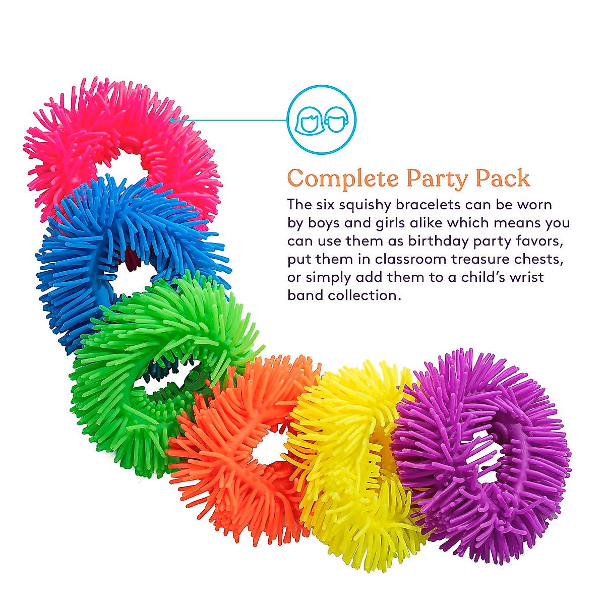 Special Supplies Squishy Fuzzy Band Bracelets for Kids, 6 Pack, Flexible and Stretchy Wearable Sensory Toys, Tactile Silicone Squiggly Touch, Bright and Colorful Wristbands