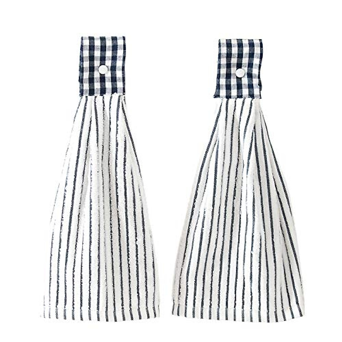2 Pcs Hanging Kitchen Hand Towels with Loop, Home Bath Absorbent Towel Decorative for Bathroom, Laundry Room, Navy Stripes