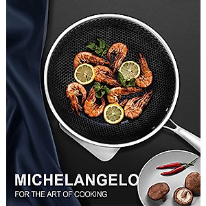 MICHELANGELO Wok Pan with Lid, 12 Inch Stainless Steel Wok Set with Spider Strainer and Steaming Rack, Honeycomb Woks & Stir-fry Pans Flat Bottom Wok Induction Compatible, Dishwasher and Oven Safe