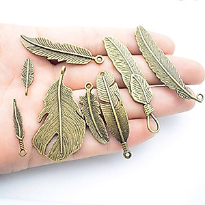 ZFBB100g Feather Charms Collection - Antique Silver Bronze Patina Big Goose Bird Plume Plumage Pinion Wing Feather Metal Pendants for Jewelry Making DIY Findings (HM17)