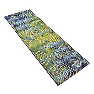 Unique Loom Modern Collection Abstract, Geometric, Spirals, Vintage, Indoor and Outdoor Area Rug, 2' 0" x 6' 0", Navy Blue/Green
