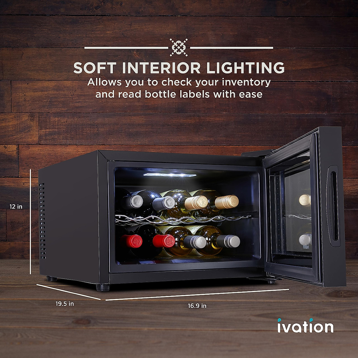 Ivation Premium 8 Bottle Horizontal Thermoelectric Wine Cooler/Chiller Counter Top Red & White Wine Cellar w/Digital Temperature, Freestanding Refrigerator Quiet Operation Fridge