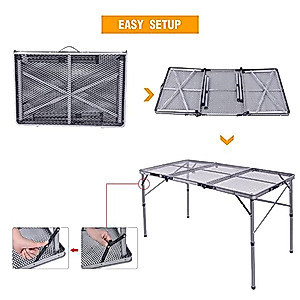 Lineslife Folding Grill Table for Camping, Portable Lightweight Aluminum Metal Grill Table for Outdoor Cooking BBQ Picnic with Adjustable Heights Legs, Silver 48x24 Inches