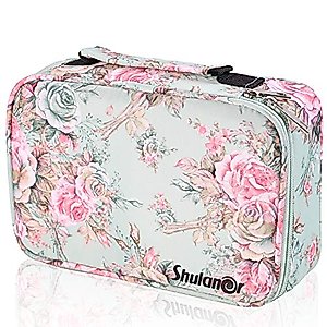 Shulaner 72 Slots Colored Pencil Case with Zipper Closure Large Capacity Oxford Pen Organizer (Rose B)