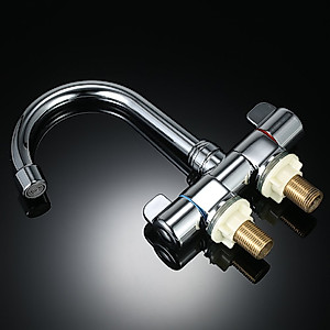 Kitchen Faucet,Wall/Deck Mounted RV Faucet Rotating,Stainless Steel Two Handle Deck/Wall Mounted RV Kitchen Faucet Hot and Cold Water Mixer Tap for Motorhome Travel Trailer