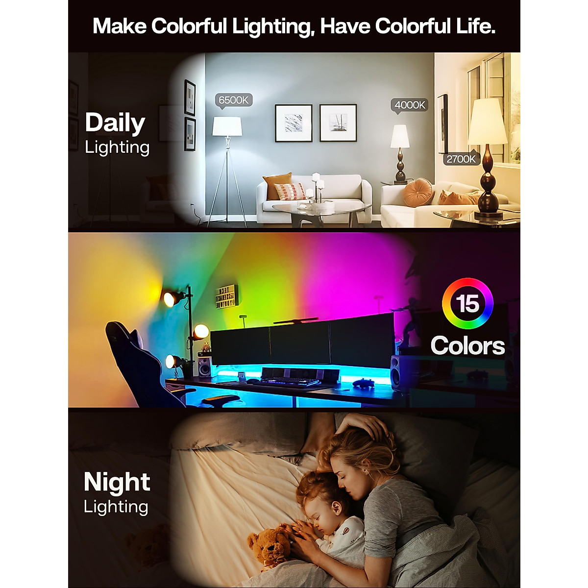 Eastiya Color Changing Light Bulb, 80W Equivalent, Remote Control Light Bulbs, 900LM, RGB Light Bulbs, E26 Base, 16 Color Choices, Timing, Dimmable, Multi-Color Light Bulbs, 4 Pack