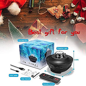 Star Projector, Ocean Wave Night Light Projector with Adjustable Lightness Remote Control Timer 10 Lighting Modes Built-in Music Speaker Galaxy Light for Kids Adult Bedroom Living Room