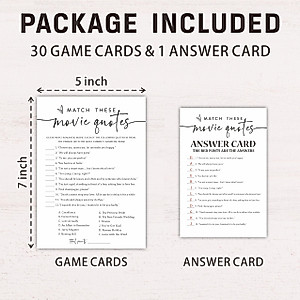 Minimalism Bridal Shower Game Cards With Answer Card, Match These Movie Quotes, Wedding Party Game Cards For 30 Guests, Engagement Party Activities, Newlyweds Party Decoration & Supplies - A09