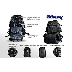 Ultimaxx Extra Large Camera DSLR/SLR Backpack for Nikon, Canon, Sony, Panasonic, Pentax, Olympus, and Fuji Cameras—an Outdoor Hiking/Travelling Backpack with 15.6 Laptop Compartment