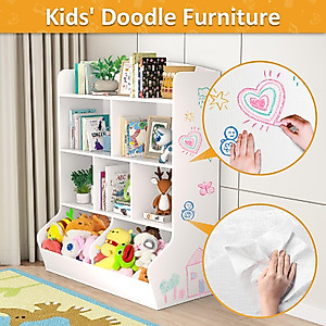Doodlefurni Kids Toy Storage Organizer, Odor-Free Kids Bookshelf and Toy Storage, Suitable for Boys and Girls' Playroom/Bedroom, Storage for Books and Toys, Paintable, Easy to Clean.