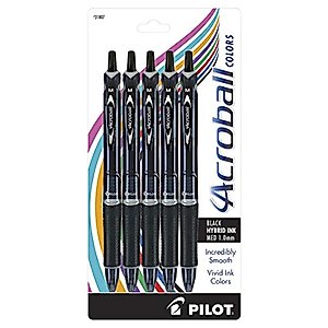 PILOT Acroball Colors Advanced Ink Refillable & Retractable Ball Point Pens, Medium Point, Black Ink, 5-Pack (31807)
