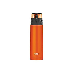 Milton Thermosteel Atlantis 600 Vacuum Insulated Thermosteel Water Bottle/flask 500 ml | 17 oz |Flip Top Lid Carry Handle Hot & Cold 18/8 Stainless Steel BPA Free Food Grade Leak-Proof | Orange