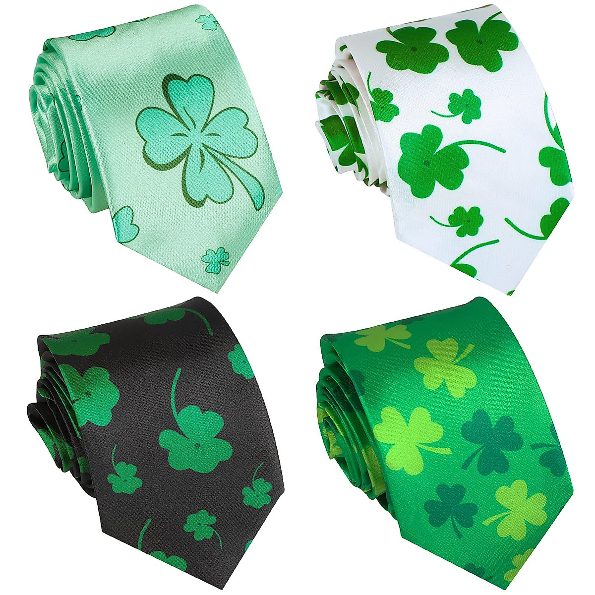 8 Pcs St. Patrick's Day Tie Men's Neckties Green Shamrock Tie Clover Bow Tie (1)
