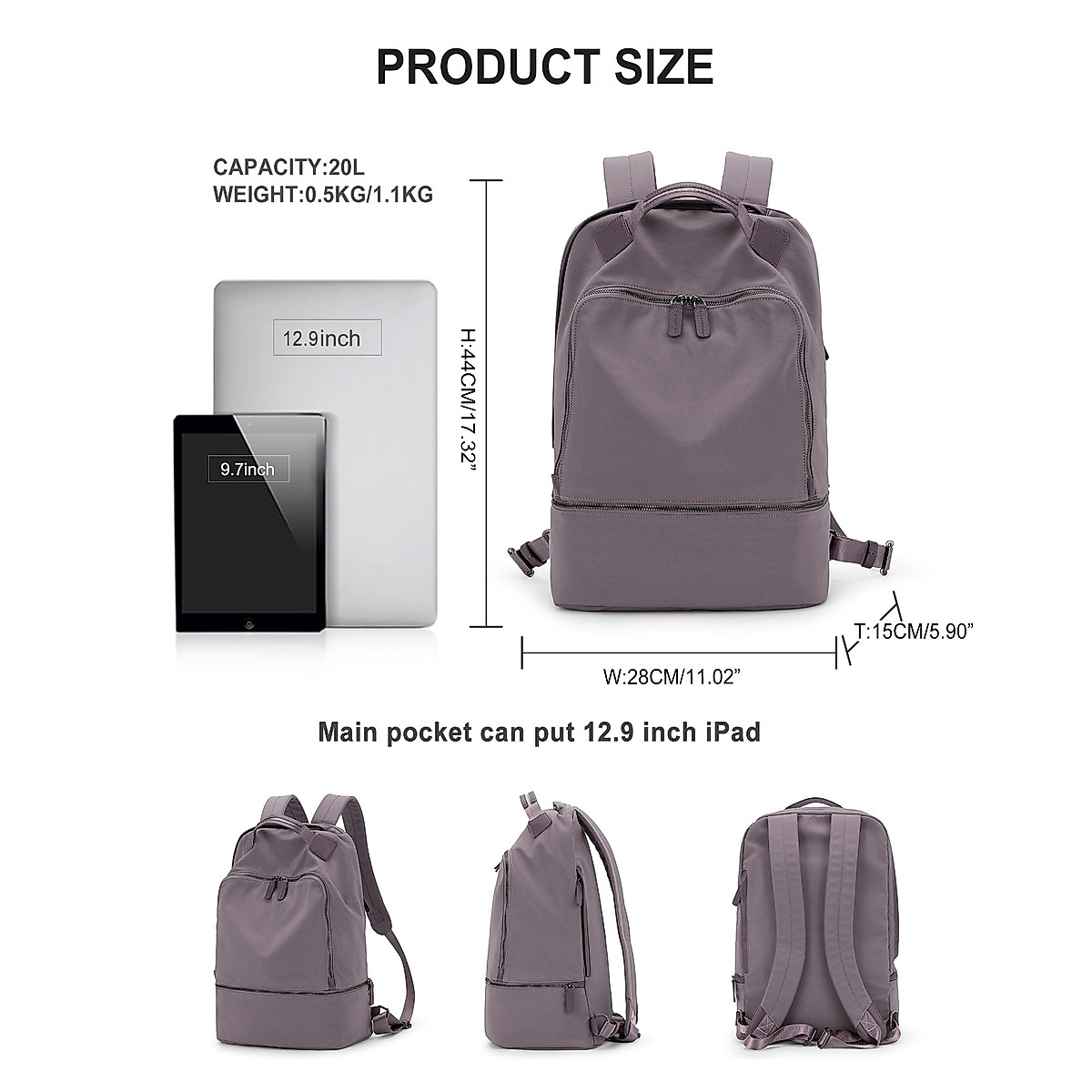 VENATIN Gym Backpack for Women Waterproof Small Gym Bag With Shoe Compartment Sports Essentials Backpack with Wet Dry Pocket, Purple…