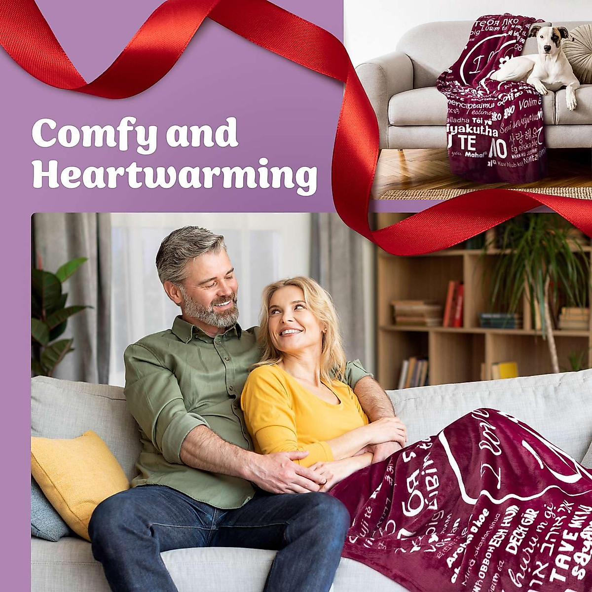 I Love You Blankets for her, with I Love You in Multiple Languages, Christmas Blanket, Gifts for Her Anniversary, I Love You Gifts for her,Mom I Love You Gifts 65"x50" (Sussy Red)