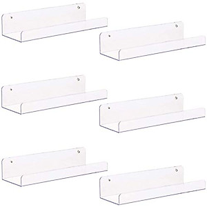 Sooyee 6 Pack 15 Inch Acrylic Storage Wall Shelf 1.73" Wide & 5" Wide