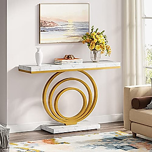 Tribesigns 41-Inch Gold Entryway Table, Modern Console Table Narrow Long, Contemporary Accent Table for Living Room, Hallway, Entrance, Faux Marble Veener Top