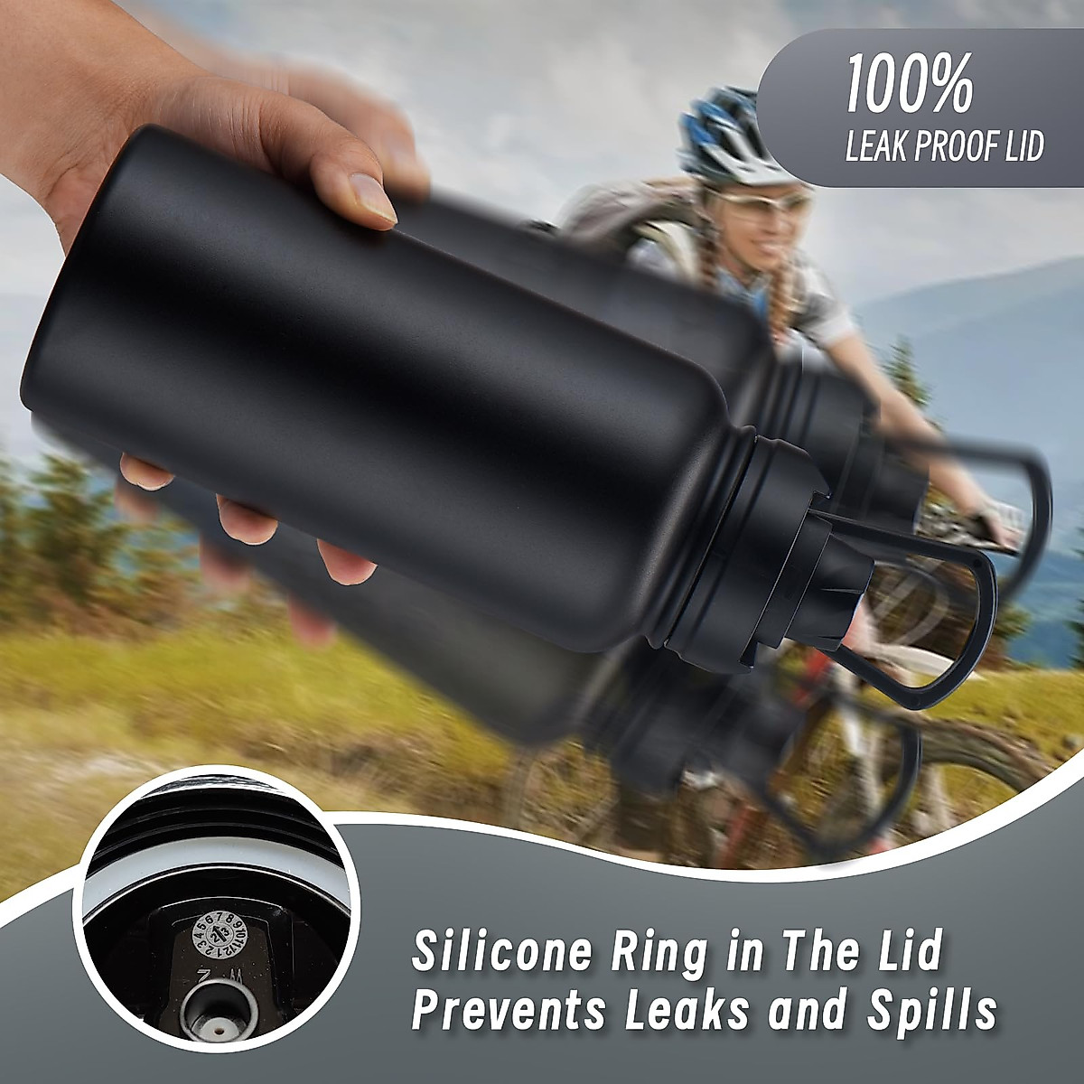 Cool Yoleb 32 oz Insulated Water Bottle with Straw & Spout Lid, Leak Proof Metal Water Bottles, Stainless Steel Double Wall Vacuum, Wide Mouth Thermal Water Bottle for Travel Sports (Black, 1)