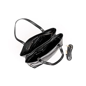 Baroncelli Large Leather Tote Bag Genuine Italian Pebbled Leather Designed and Made in Italy (Black)