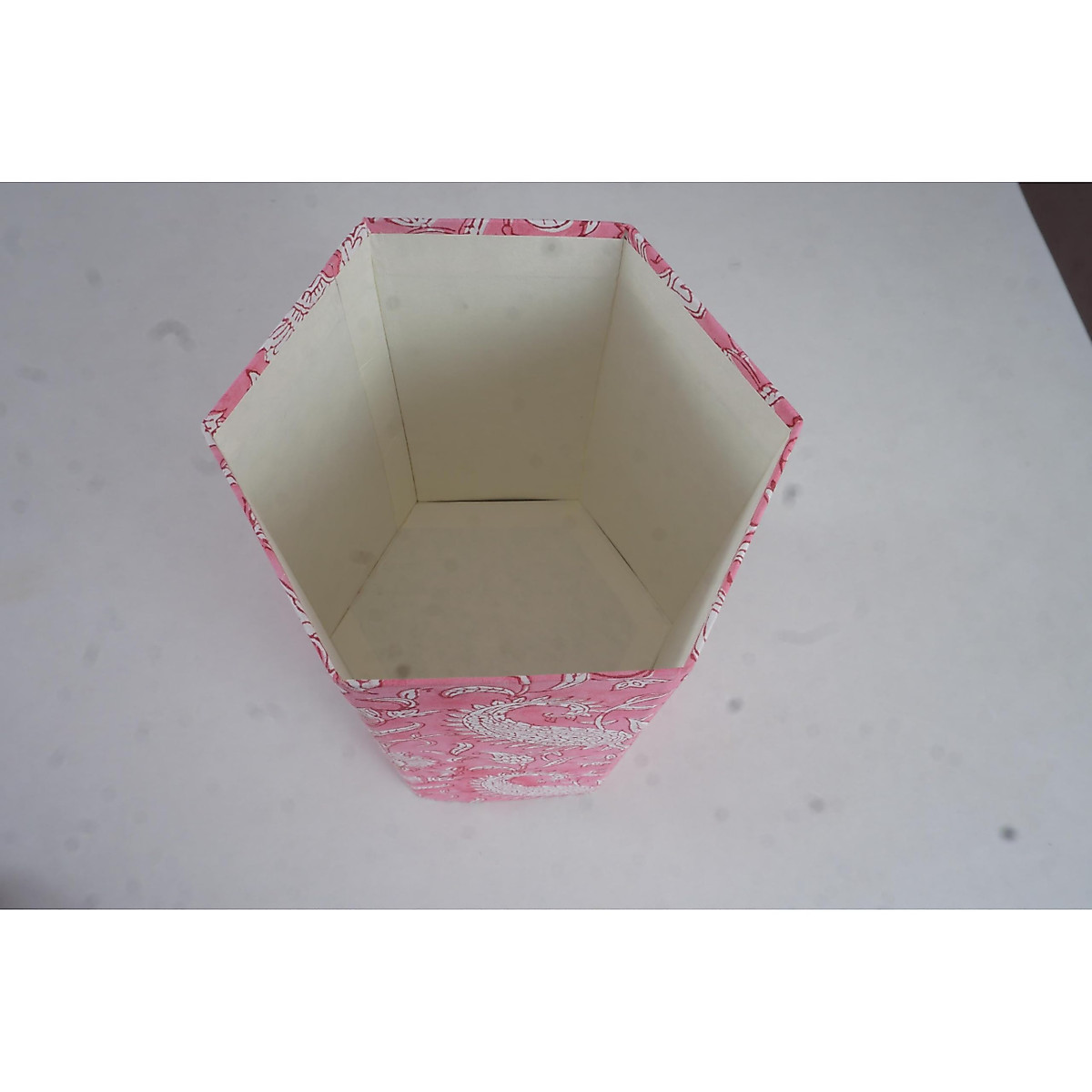 Floral Hand Block Printed 3.3 Gallon Decorative Waste Basket – Eco-Friendly Cardboard Trash Can, Plastic-Free & Sustainable, Perfect for Christmas and Housewarming Gifts (1, Pink MUKAT)