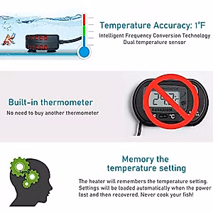 auomii Mini Submersible Aquarium Heater, 50W/100W Small Fish Tank Heater, Built-in Thermometer, 2 LED Temperature Display, External Temperature Controller, Smart Memory, 50W (1-10Gallons)