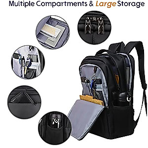 TITILT Laptop Backpack Fits 17 Inch Computer, Bussiness Travel Backpack with USB Charging Port and Anti Theft Pocket, Men Women Student College Bookbag,Black