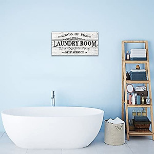 Laundry Room Wall Art Laundry Sign Laundry Wall Decor | Wash Dry Fold Repeat | Retro Laundry Room Decor Black Quote Art Prints Wood Background Home Living Room Decorations Framed 24X12 Inch