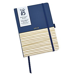 Busy B A5 2019 Stripe Design Busy Life Week to View Diary with Pockets and Dual Schedules