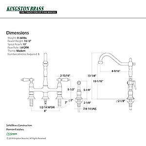 Kingston Brass Elements of Design ES1272ALBS New Orleans 8' Center Kitchen Faucet with Side Sprayer, 8-3/4', Polished Brass