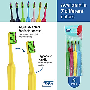 TEPE Colour Compact Extrasoft-Bristle Toothbrush, Colorful Toothbrush with Tapered Head and Angled Neck, 4 Pack
