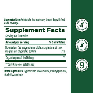 MegaFood Magnesium 300 mg - Highly absorbable blend of Magnesium Glycinate, Magnesium Citrate & Magnesium Malate to Help Support Heart, Nerve Health and Relaxation - 60 Capsules (30 Servings)