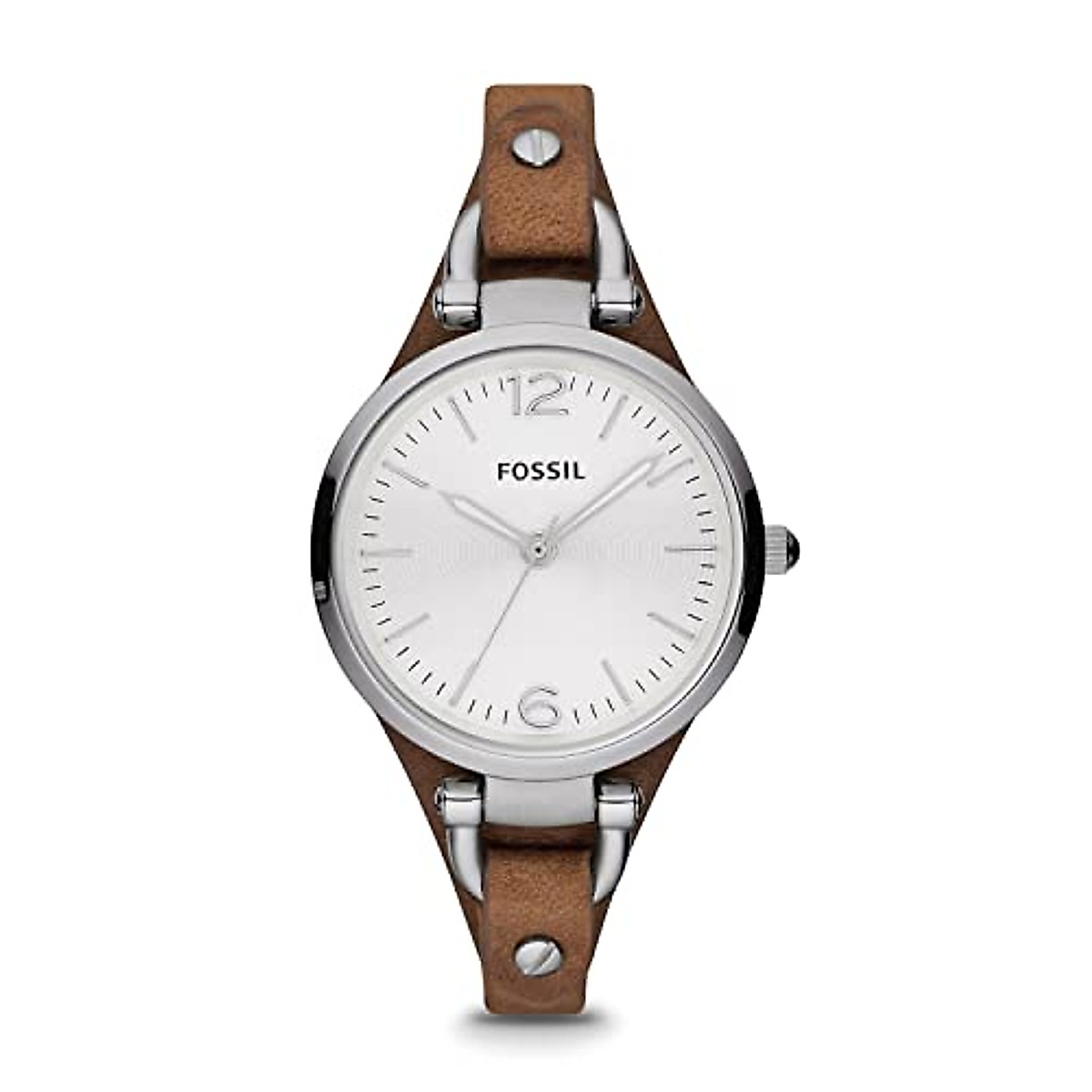 Fossil Women's Georgia Quartz Stainless Steel and Leather Three-Hand Watch, Color: Silver, Brown (Model: ES3060)