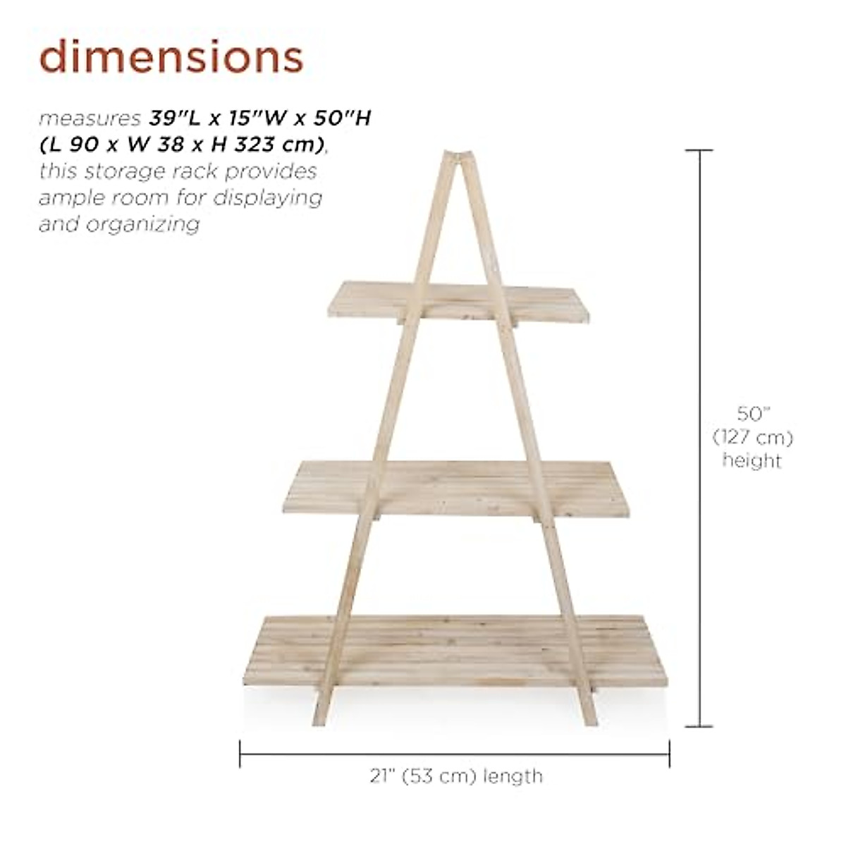 Alpine Corporation MBB168 Wood 3-Tier Triangular Storage Rack for Books, Plants, Decor, Rustic Display Rack with 3 Shelves