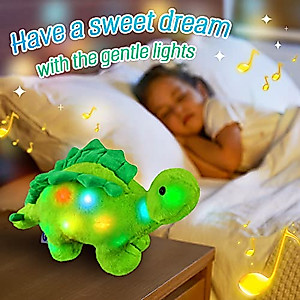 Glow Guards Light up Musical Dinosaur Stuffed Animal LED Singing Soft Stegosaurus Plush Toy with Night Lights Lullabies Ideal Birthday Children's Day for Toddler Kids, 16''