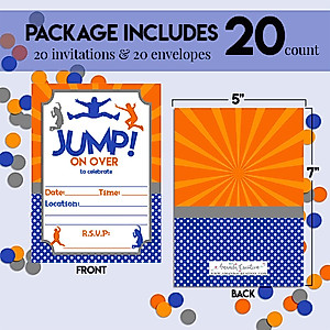 Jump Zone Bounce and Play Trampoline Park Jumping Birthday Party Invitations, 20 5x7 Fill In Cards with Twenty White Envelopes by AmandaCreation