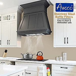 Awoco 14-1/2"D Super Quiet Split Insert Stainless Steel Range Hood, 4-Speed, 1000 CFM, LED Lights, Baffle Filters with 8" Blower (30"W M 8" Vent)