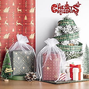 50 Pack Sheer Organza Bags White, 6 x 9 inches Christmas Wedding Shower Party Favors Gift Drawstring Bags Large Mesh Jewelry Pouches,Penetrating Light Fruit Protection Bags