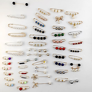 TIHOOD 75PCS Pearl Brooch,Pant Waist Tightener Safety Pin Double Faux Pearl Brooches for Women Girls Fashion Cover Up Buttons Clothing Dresses Decoration Accessories Pant Waist Tightener Safety Pins