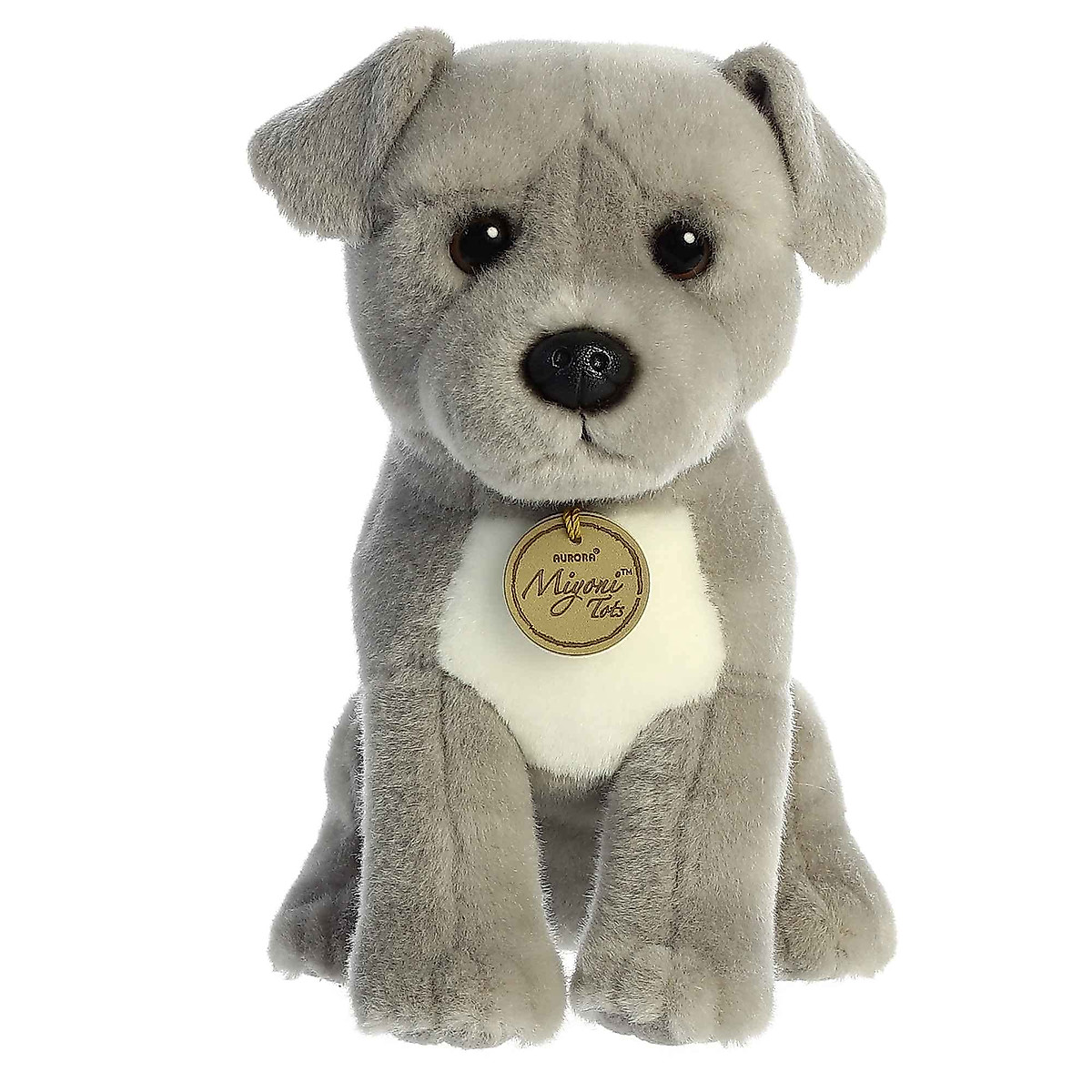 Aurora® Adorable Miyoni® Tots Pit Bull Puppy Stuffed Animal - Lifelike Detail - Cherished Companionship - Gray 9 Inches