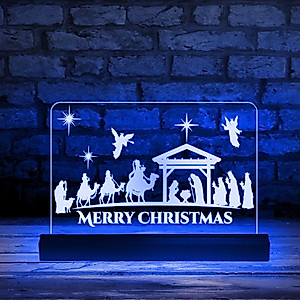 The Geeky Days Merry Christmas Optical Illusion Light Rmeote Control Multi Color LED Lighting Desktop Lamp Home Decorative Nativity Scene of Baby Jesus Christ USB Beside Lamp